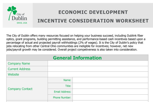 Dublin Incentive Worksheet | Thrive in Dublin, Ohio, USA